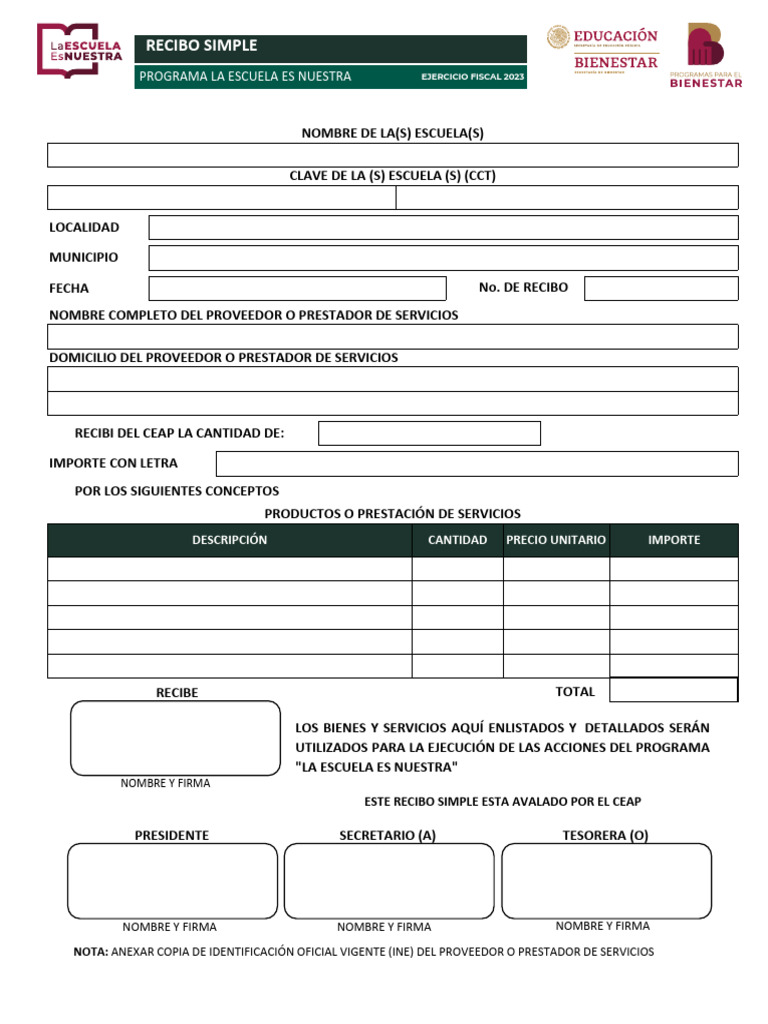 Recibo Simple Programa "La Escuela es Nuestra" | PDF | Tecnología