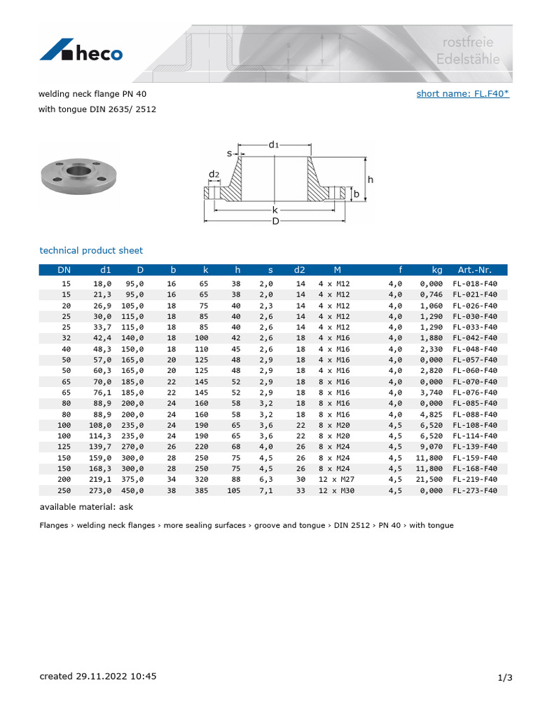 PN 40 Welding Neck Flange Specs | PDF