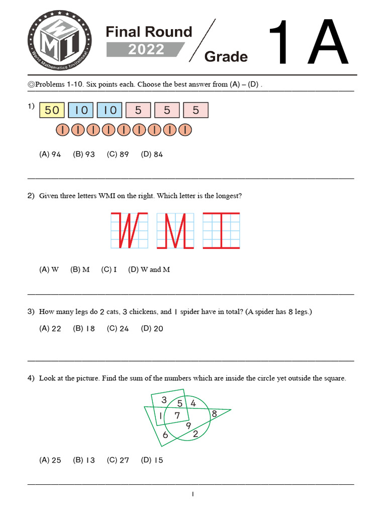 2022 WMI Final G01 Paper A | PDF | Mathematics