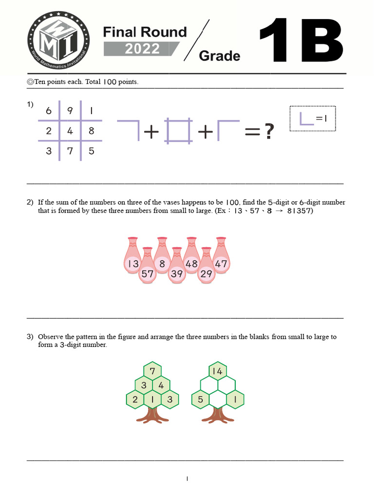 WMI Math Competition Sample Questions | PDF