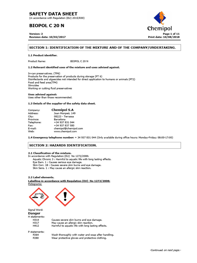 5037e1 - Biopol C 20 N (Inglés) | PDF | Toxicity | Dangerous Goods