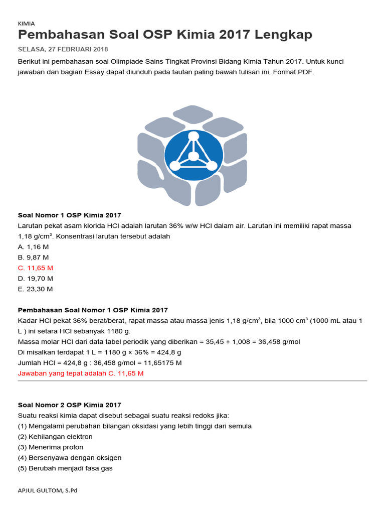 Pembahasan Soal OSP Kimia 2017 | PDF | Teknologi & Rekayasa