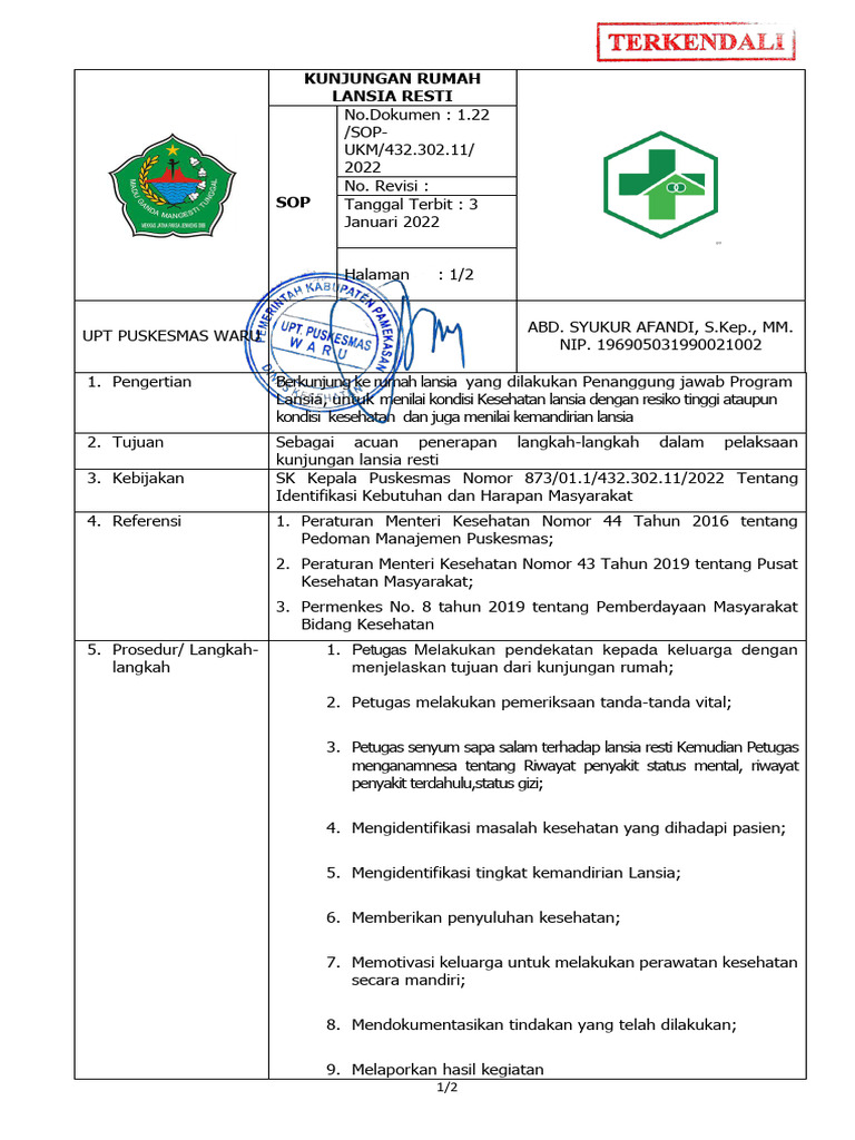 Sop Kunjungan Lansia Resti Fix | PDF