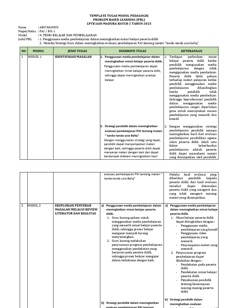 Modul PBL: Teori Pembelajaran PAI | PDF