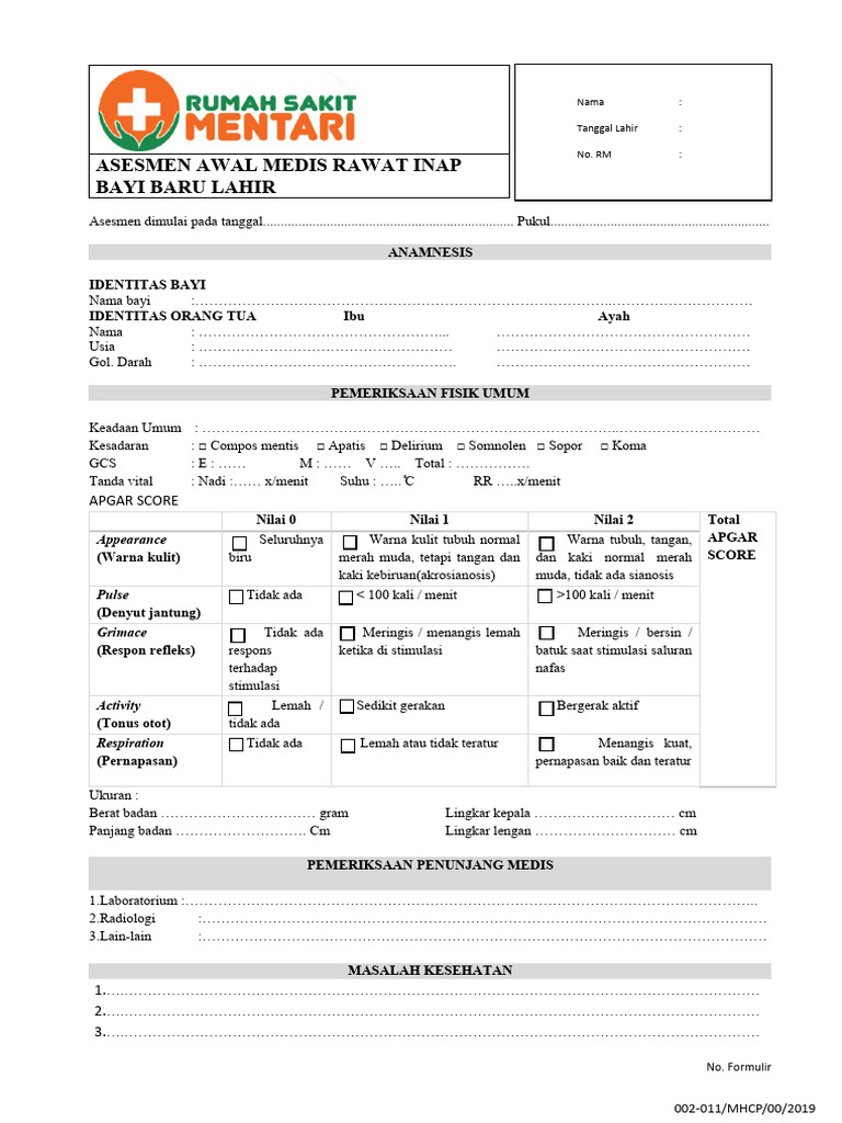 Asesmen Awal Medis Rawat Inap Bayi Baru Lahir | PDF