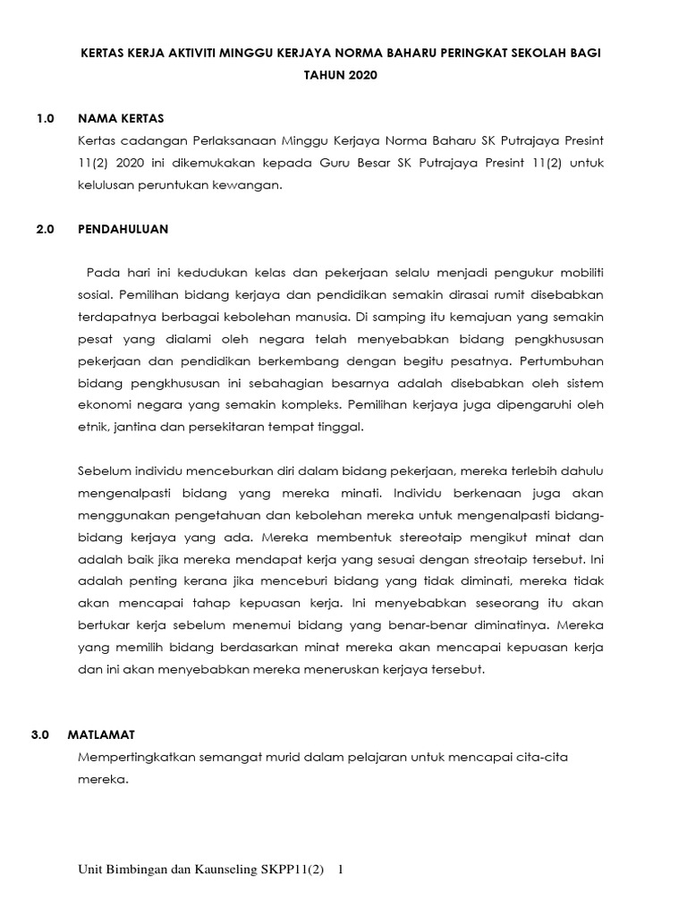Kertas Kerja Minggu Kerjaya | PDF
