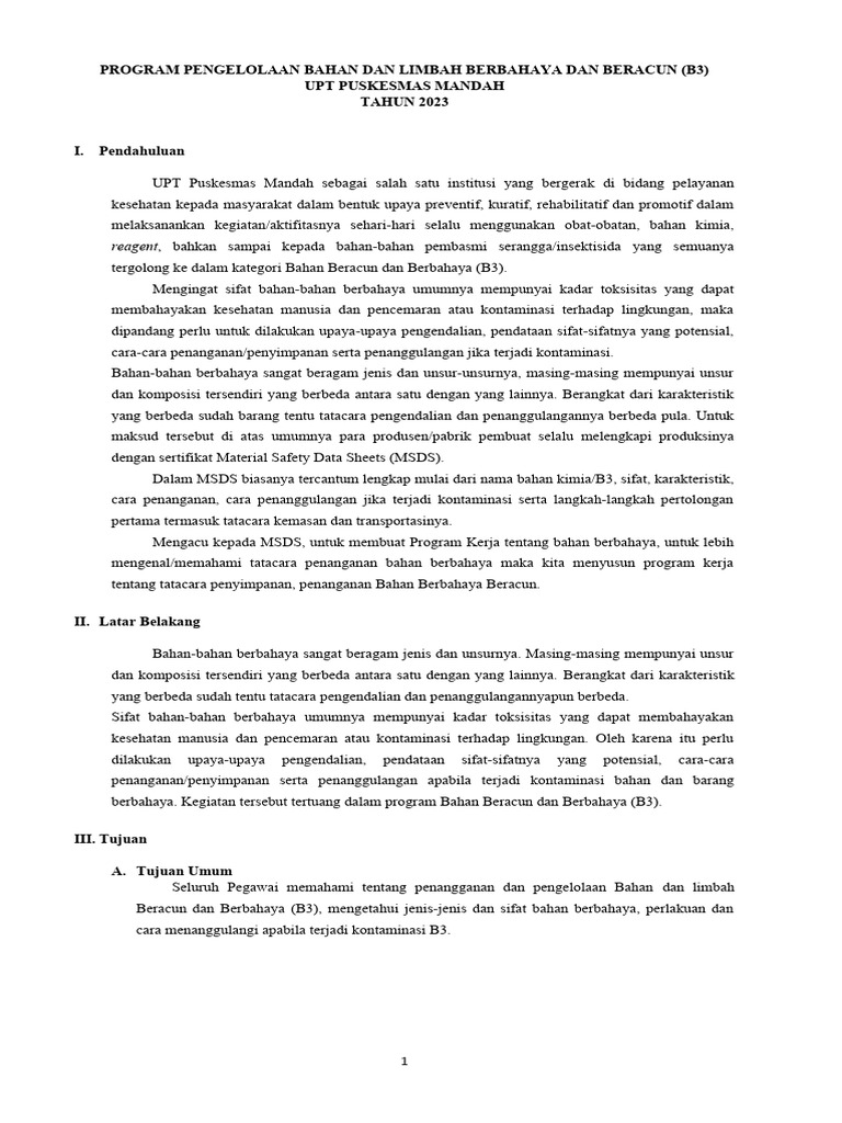 1.4.3.1 Program Pengelolaan B3 | PDF 1.4.3.1 Program Pengelolaan B3 | PDF