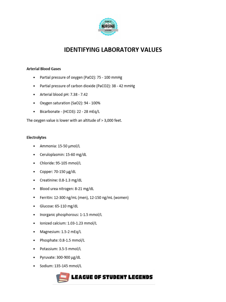 Lab Normal Values | PDF | Hemoglobin | Blood
