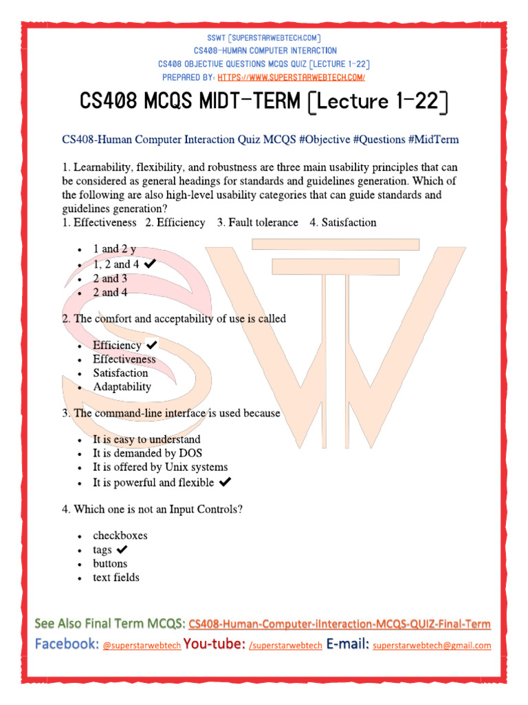 CS408 MIDTERM MCQS Lecture 1 To 22 | PDF