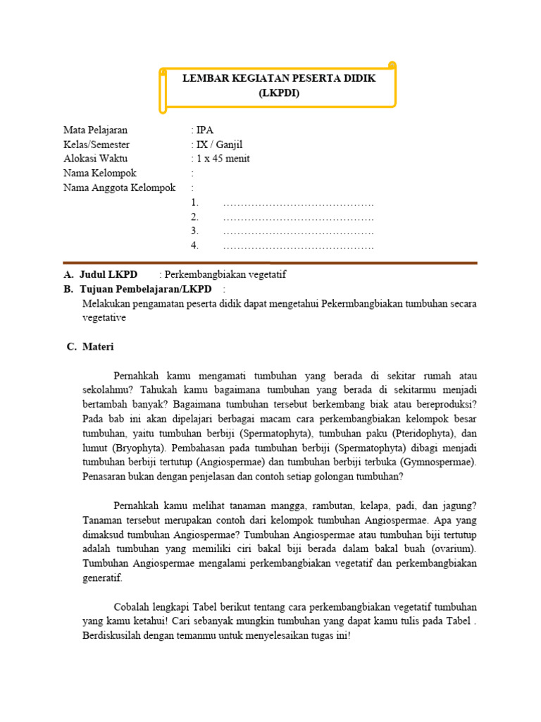 LKPD Perkembangbiakan Vegetatif | PDF