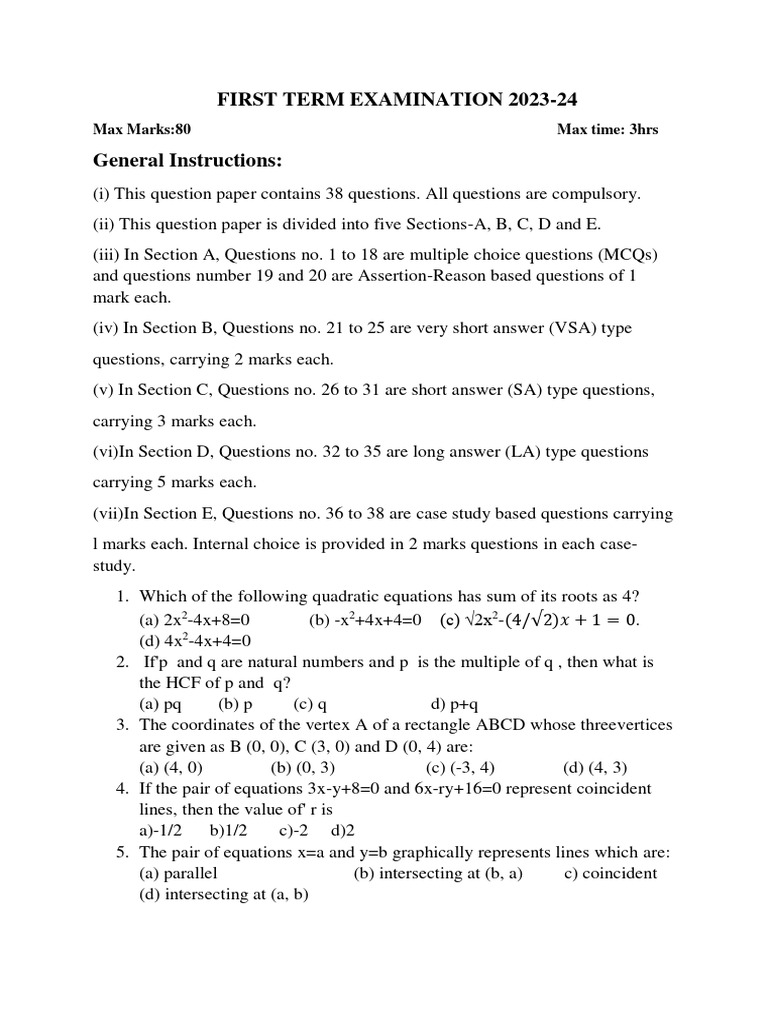 Term 1 Exam 2023 | PDF | Quadratic Equation | Factorization