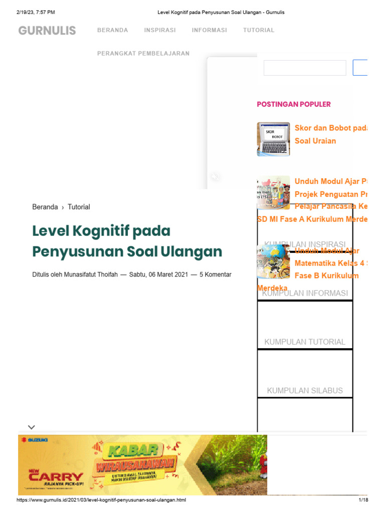 Level Kognitif Pada Penyusunan Soal Ulangan | PDF