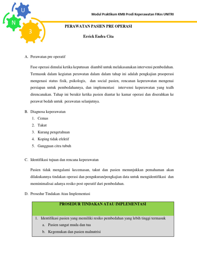 Modul Praktikum PERAWATAN PASIEN PRE OPERASI | PDF | Sains & Matematika