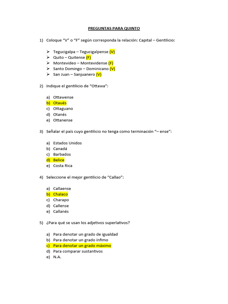 Preguntas para Quinto | PDF | Artes del Lenguaje y Comunicación