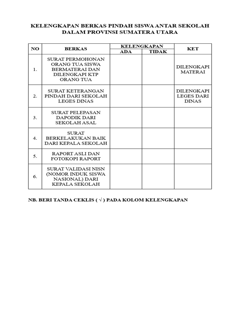 Kelengkapan Berkas Pindah Siswa Antar Sekolah Pdf