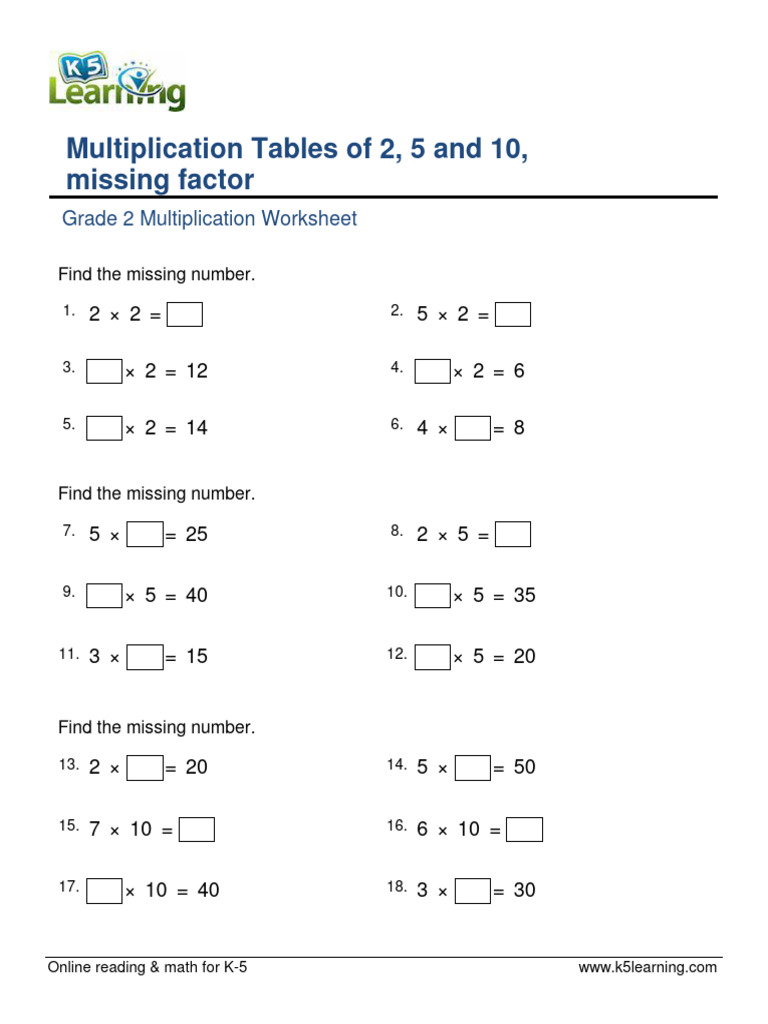 Missing Multiplication 2, 5, 10 | PDF