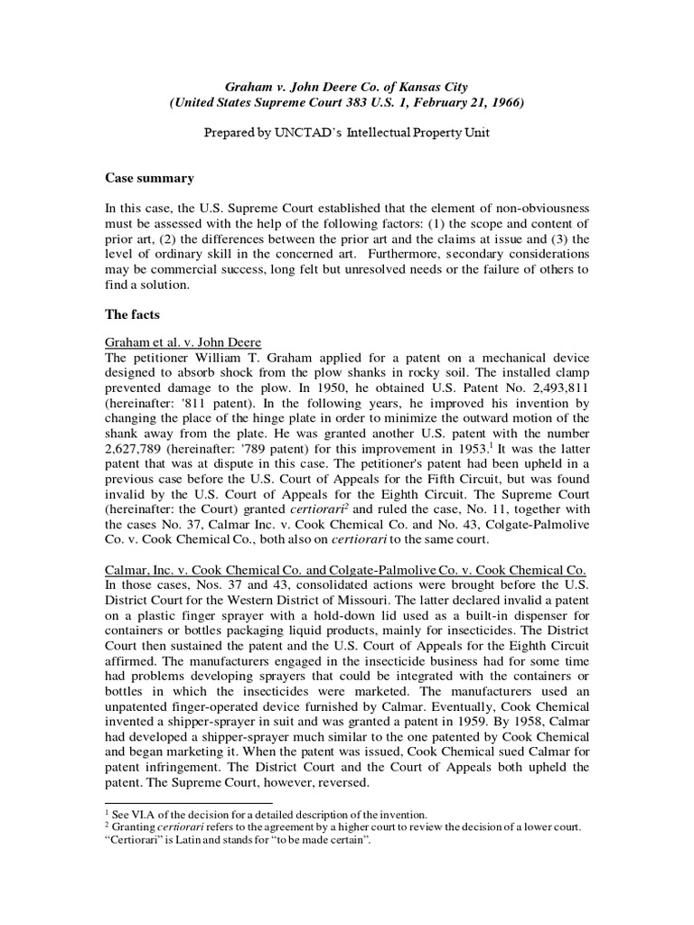 Graham V John Deere Co. of Kansas City US Supreme Court 1966 - 0 | PDF