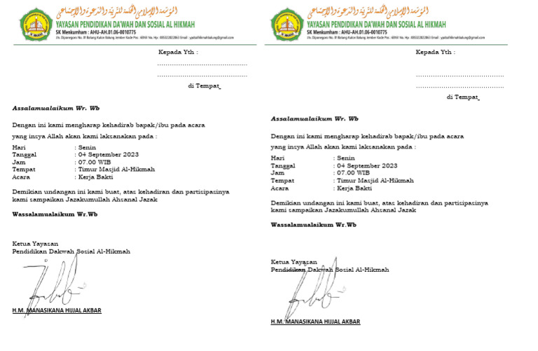 Surat Undangan Kop Yayasan | PDF