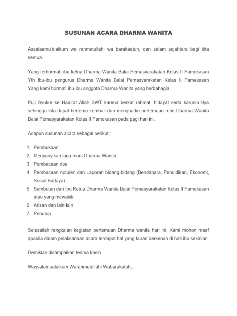 Susunan Acara DWP | PDF