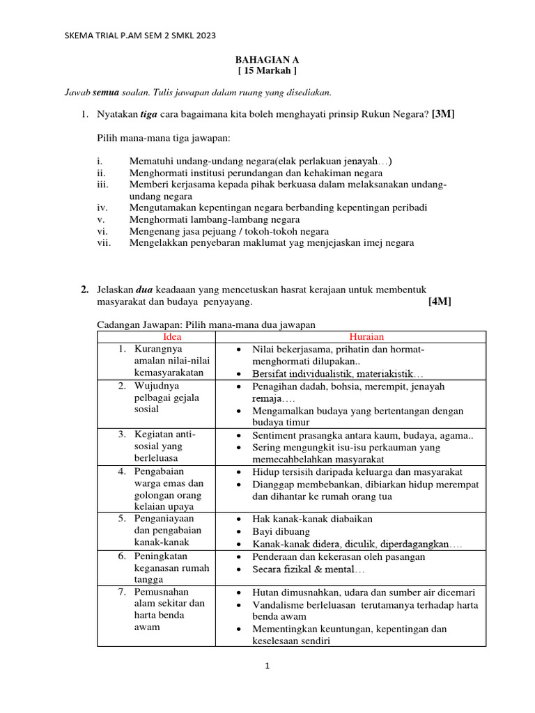 Trial SMKL Skema Sem 2 2023 | PDF