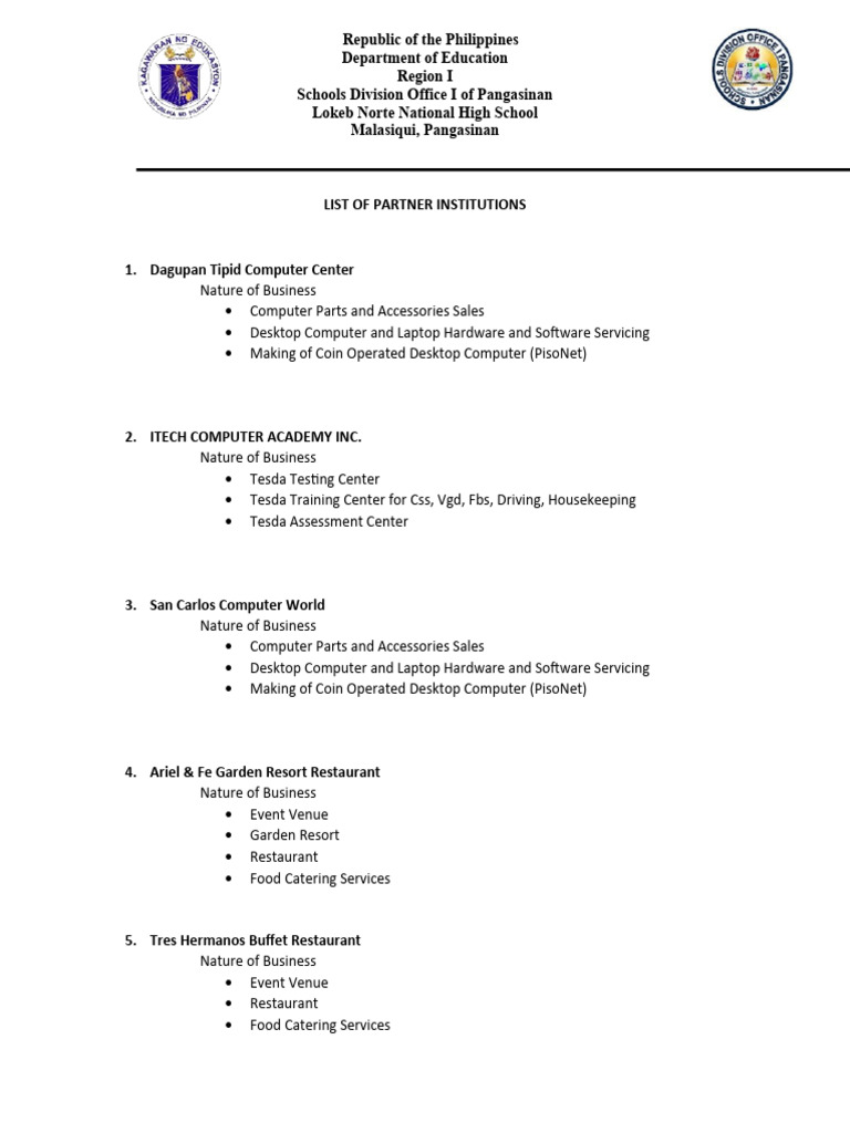 List of Partner Institutions | PDF