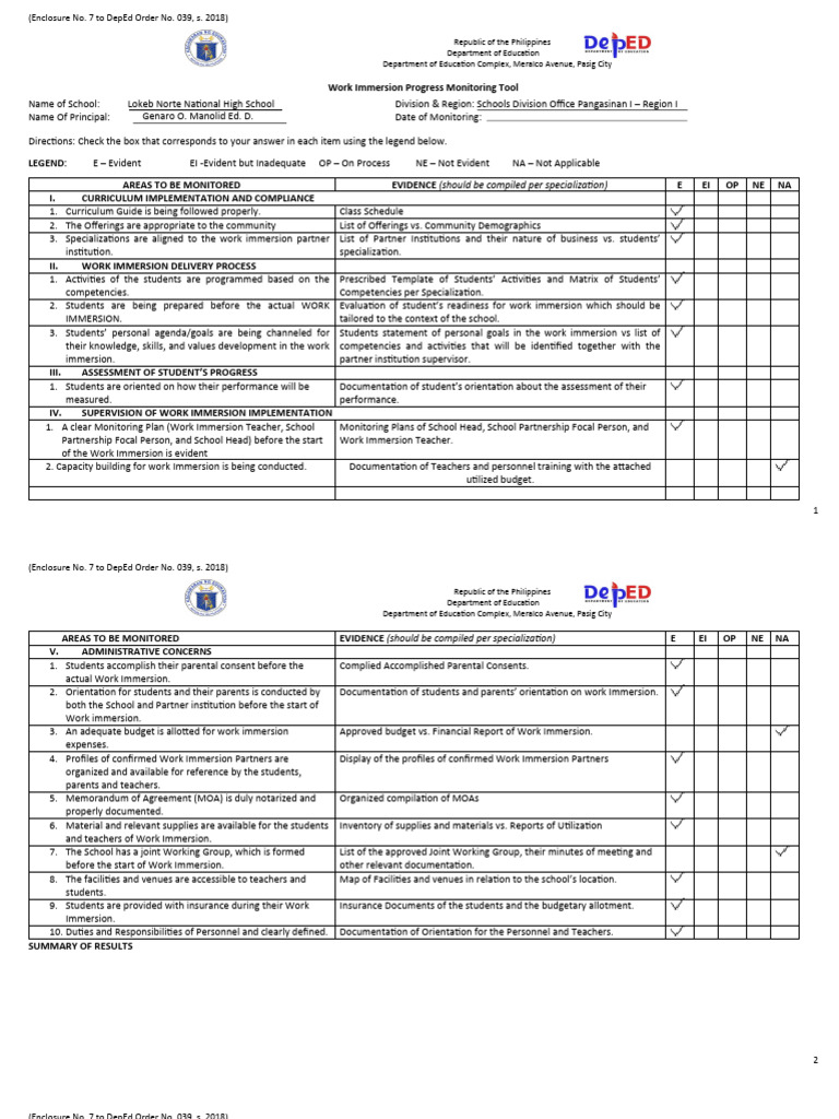 Work Immersion Progress Monitoring Tool | PDF