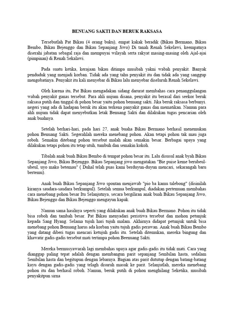 Benuang Sakti Dan Beruk Raksasa | PDF