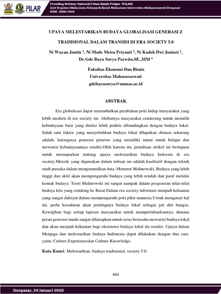 Upaya+melestarikan+budaya+globalisasi+generasi+z+tradisional+dalam+transisi+di+era+society+5 0 | PDF