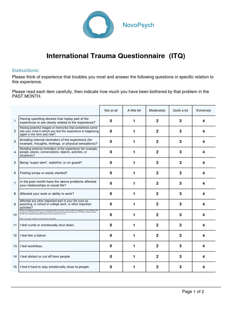 International Trauma Questionnaire PDF ITQ | Download Free PDF | Experience | Psychological Trauma