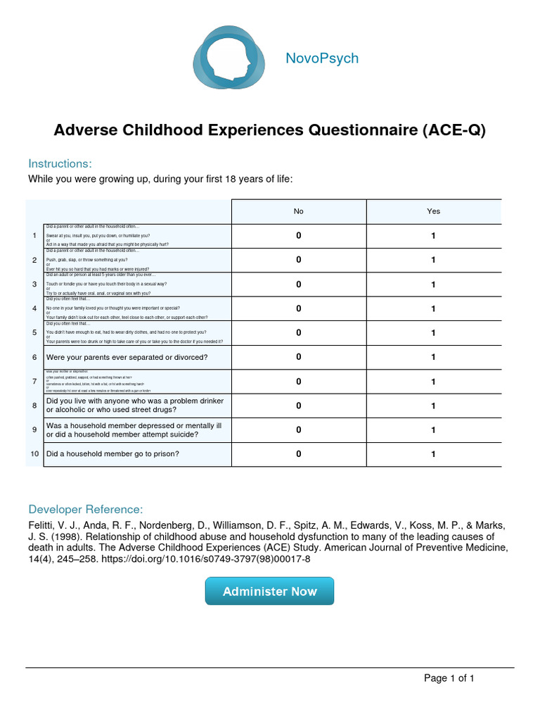ACE-Q: Adverse Childhood Experiences Test | PDF | Human Development ...