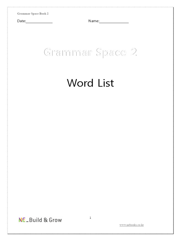 Grammar Space 2 - Wordlist | PDF