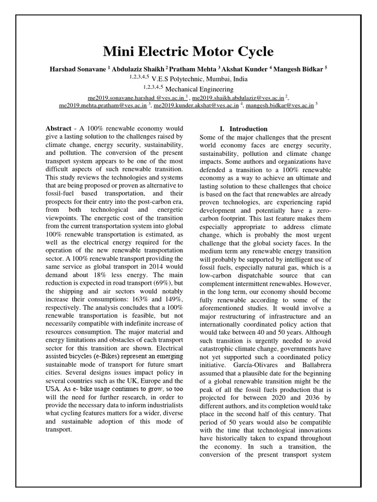 Affordable Mini Electric Motorcycle Design | PDF | Rechargeable Battery ...