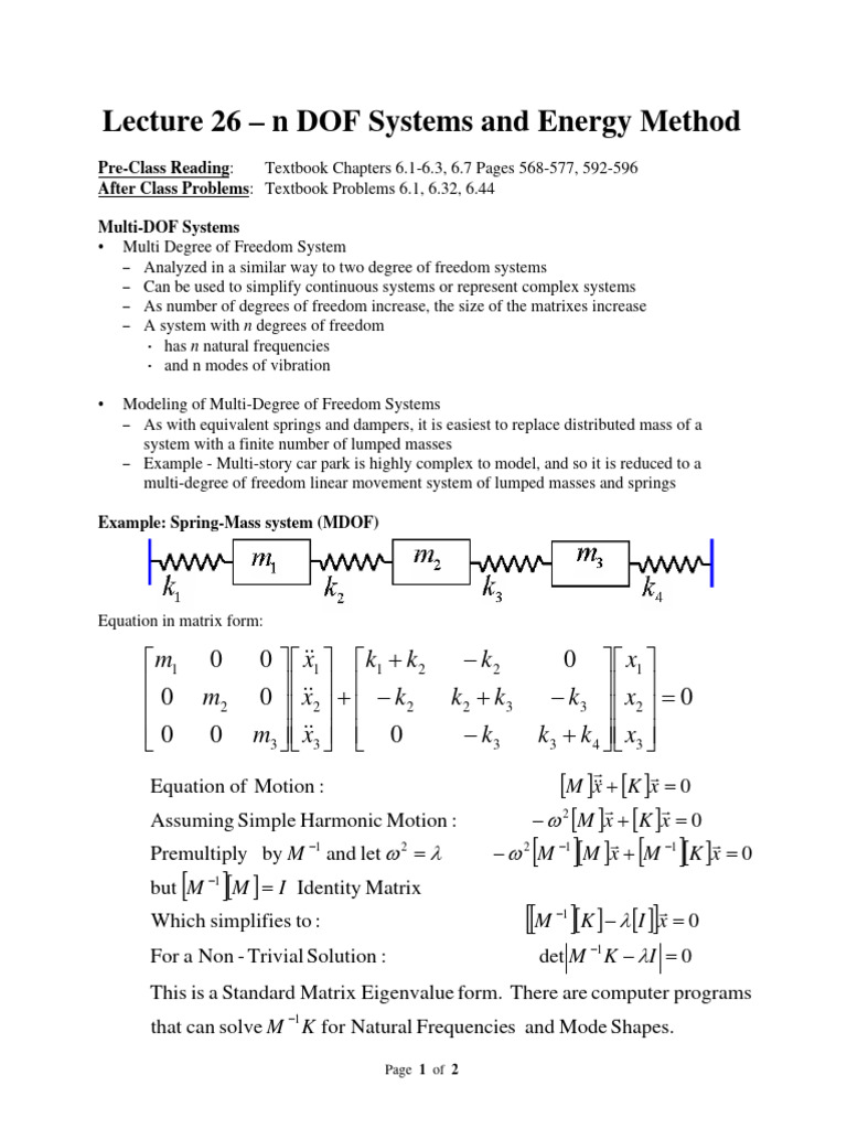 DOF Framework and Energy Method For Multi-DOF Systems | PDF
