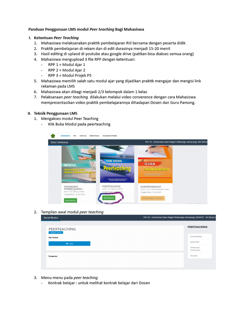 Panduan Penggunaan LMS Modul Peer Teaching Bagi Mahasiswa | PDF