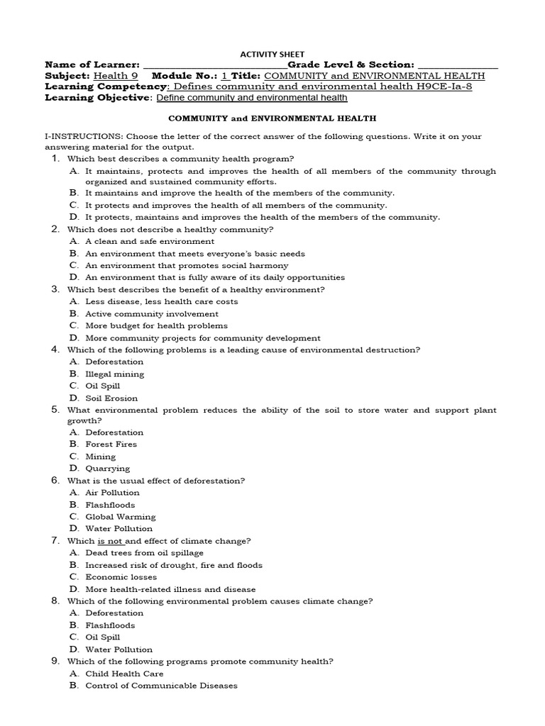 Health 9: Community & Environment | PDF