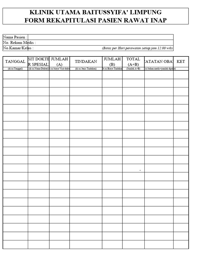 Form Rekap Tindakan Pasien Rawat Inap | PDF