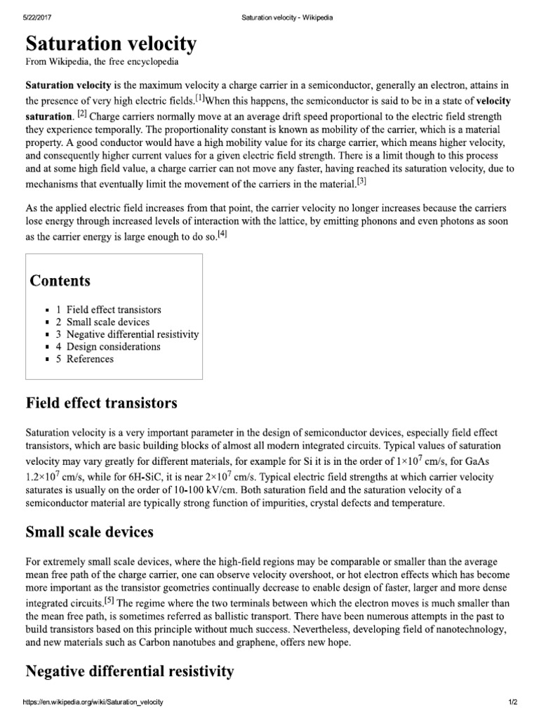 Saturation Velocity - Wikipedia | PDF