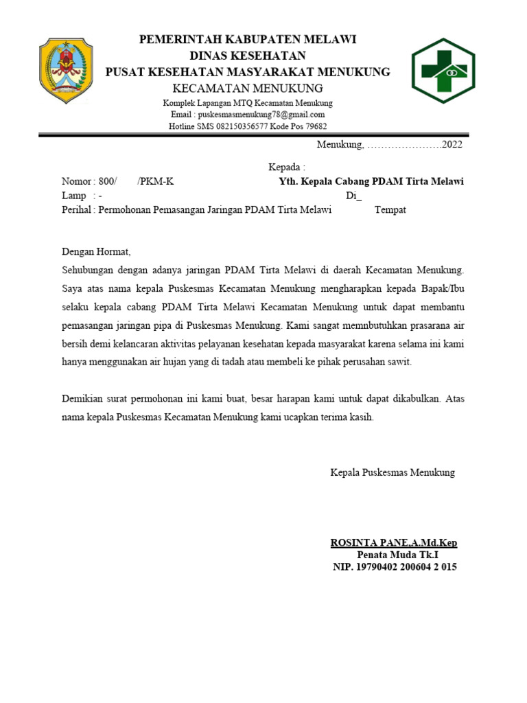 Surat Ke PDAM Menukung | PDF