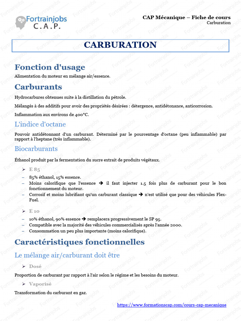 CAP Mecanique Carburation | PDF
