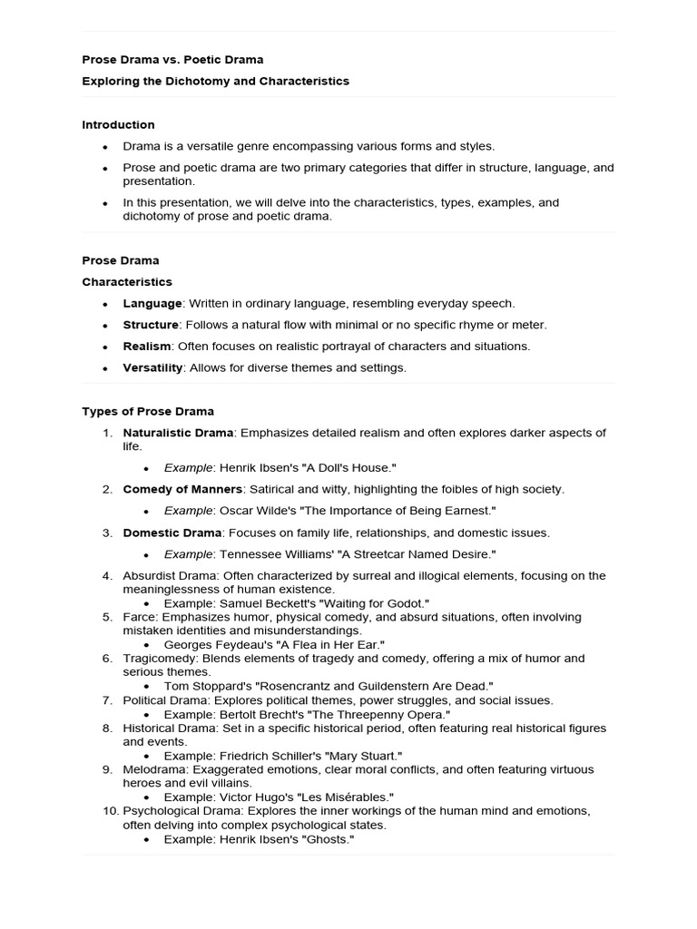 Prose Drama vs. Poetic Drama | PDF | Poetry | Symbolism (Arts)