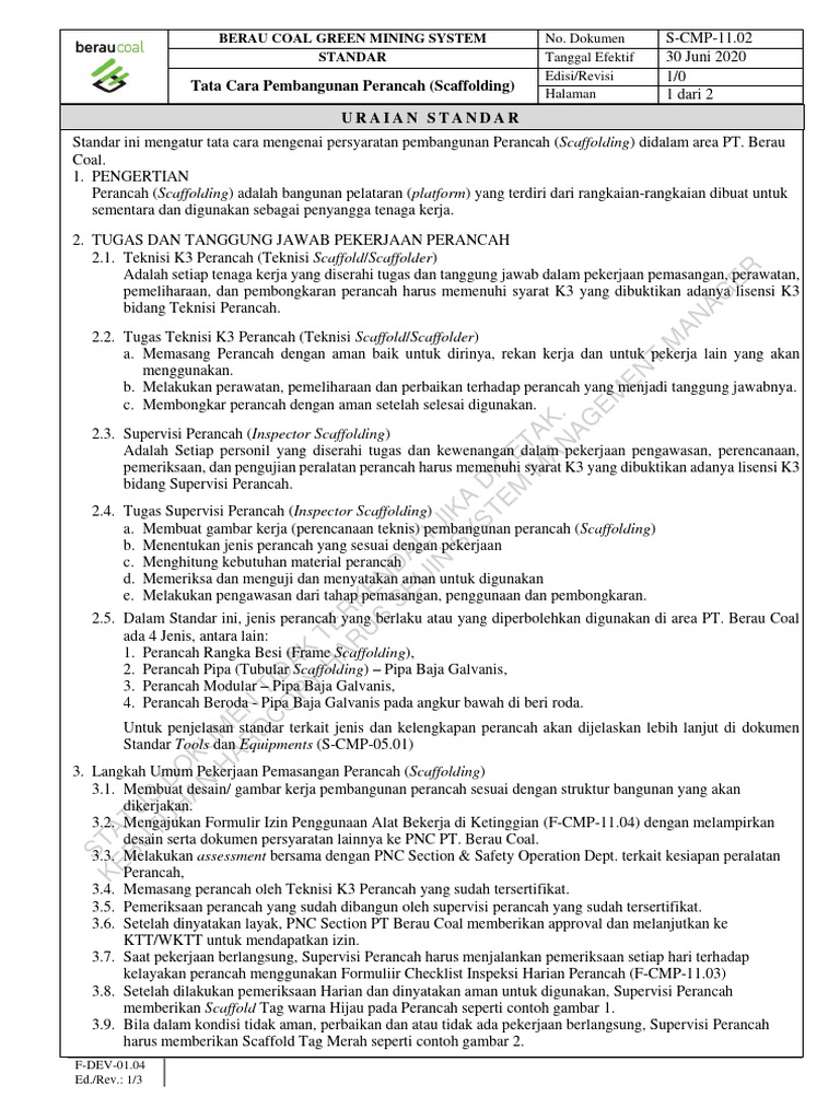 S-CMP-11.02 - Tata Cara Pembangunan Perancah (Scaffolding) | PDF