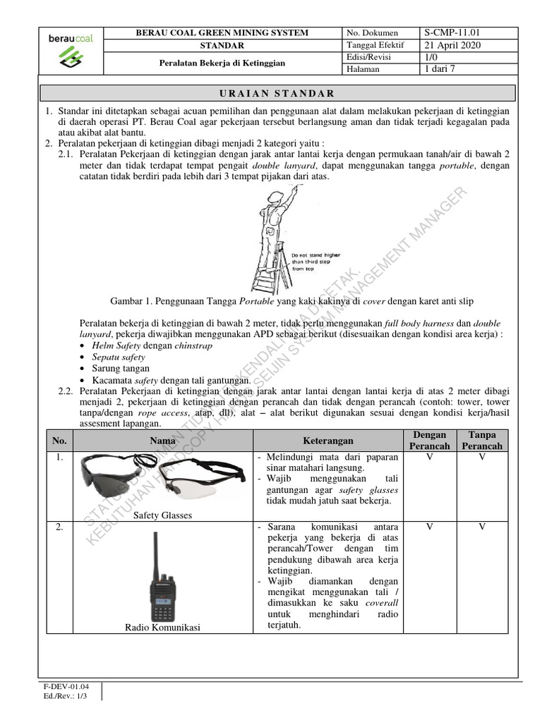 S-CMP-11.01 - Standar Peralatan Bekerja Di Ketinggian | PDF