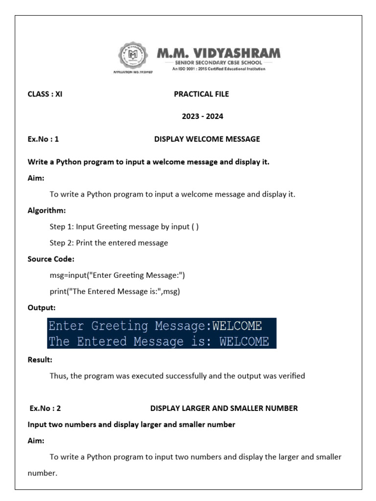 Class 11 Practical File 2023 - 2024 | PDF | Control Flow | Numbers