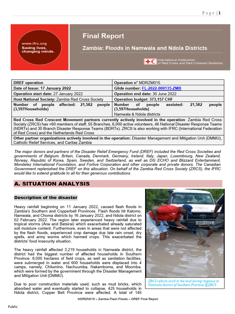 DREF Report Zambia Floods 2023 | PDF | Wash | International Federation ...