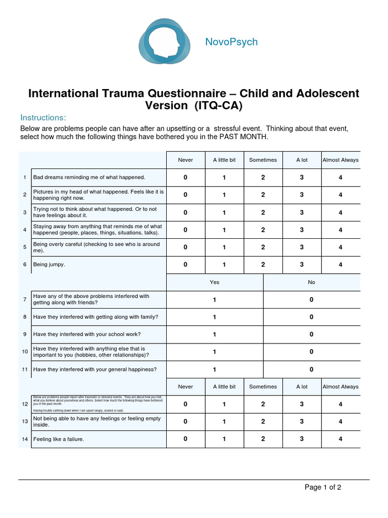 ITQ-CA: Child Trauma Questionnaire | PDF | Complex Post Traumatic ...