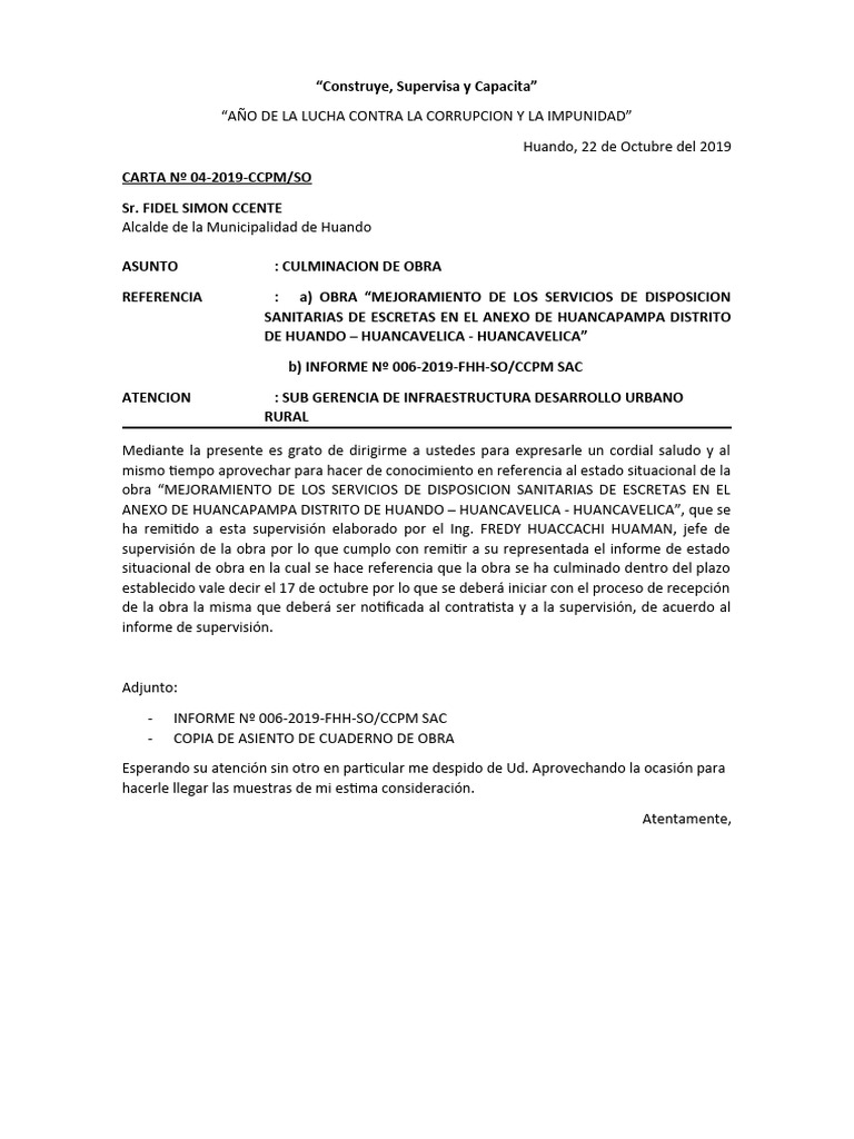 Carta de Informe Supervision | PDF