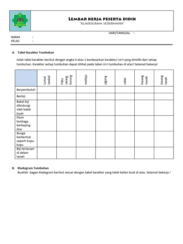 Lembar Kerja Peserta Didik - Kladogram Sederhana | PDF