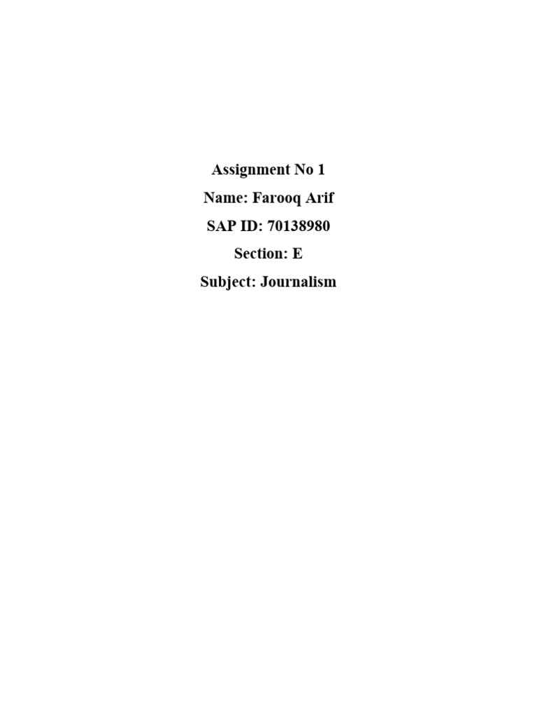 Journalism Assignment 1 | PDF