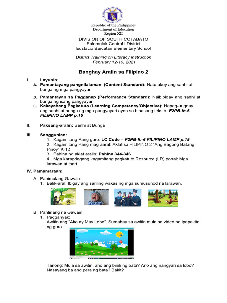 Lesson Plan in Filipino 2 | PDF