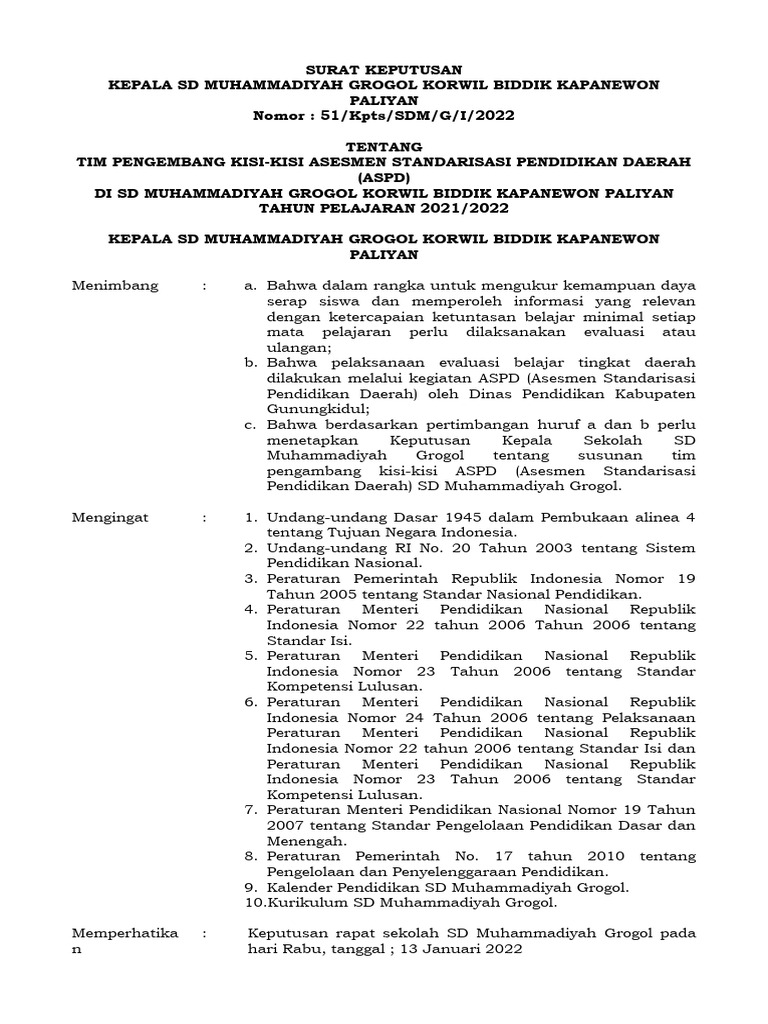 51 SK Tim Pengembang Kisi-Kisi ASPD | PDF